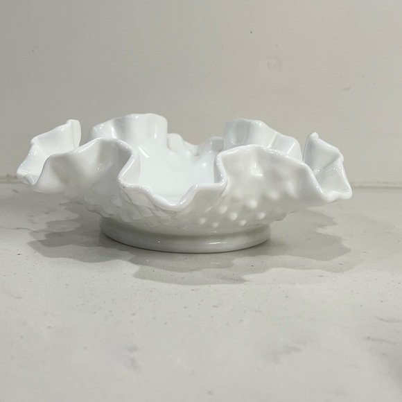 Fenton | Accents | Vintage Fenton Milk Glass Hobnail Ruffled Candy Dish ...